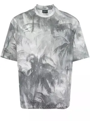 Emporio Armani Palm Tree-print Cotton T-shirt - Grey