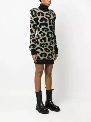 Philipp Plein Leopard Print Long Sleeve Dress
