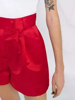 STYLAND High-waisted Pleated Satin Shorts - Red