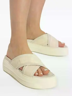 Hogan Leather Slides With Branded Footbed - Neutrals