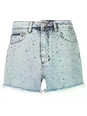 Philipp Plein Crystal Embellished Denim Shorts - Blue