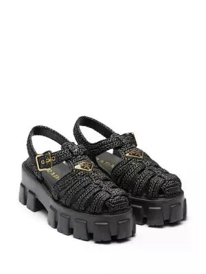 Prada Monolith Caged Flatform Sandals - Black