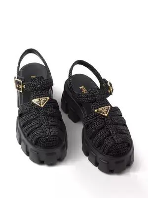 Prada Monolith Caged Flatform Sandals - Black