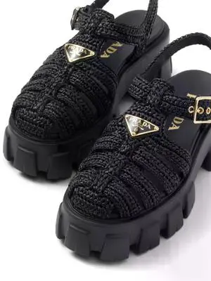 Prada Monolith Caged Flatform Sandals - Black