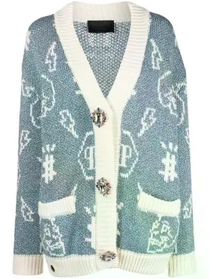 Philipp Plein Intarsia-knit Logo Cardigan