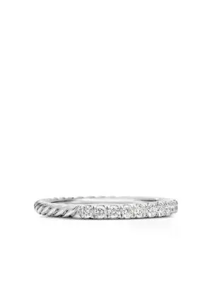 David Yurman 18kt White Gold Cable Collectibles Diamond Stack Ring - Silver