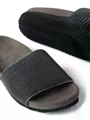 Brunello Cucinelli Monili Embellished Leather Slides - Silver