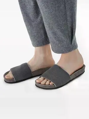 Brunello Cucinelli Monili Embellished Leather Slides - Silver