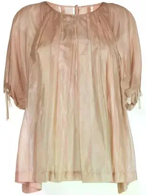 SHANSHAN RUAN Short Puff Sleeve Pleated Blouse - Brown