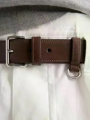 Prada Reversible Leather Belt With Silver-tone Buckle