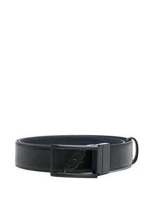 Brioni Leather Belt With Logo Buckle - Black