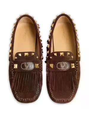 Valentino Garavani Rockstud Fringe Loafers - Brown