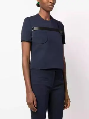 COURREGES Ink Cotton Logo Plaque Strap Detail T-shirt