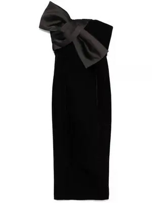 NISSA Bow Detail Velvet Midi Dress - Black