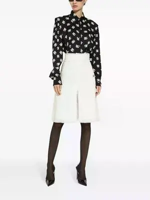 Dolce & Gabbana High-waist Tweed Skirt With Logo Plaque