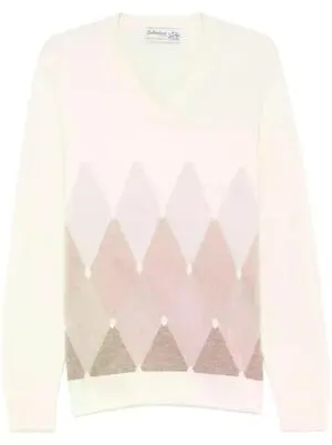 BALLANTYNE Argyle Intarsia V-neck Cashmere Sweater - Neutrals