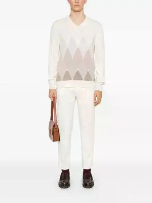 BALLANTYNE Argyle Intarsia V-neck Cashmere Sweater - Neutrals