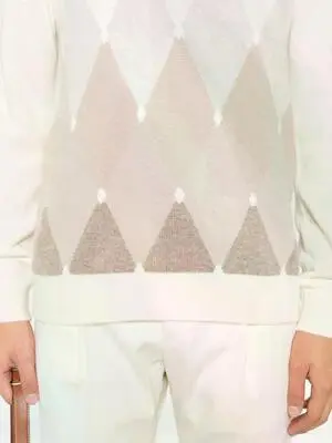 BALLANTYNE Argyle Intarsia V-neck Cashmere Sweater - Neutrals