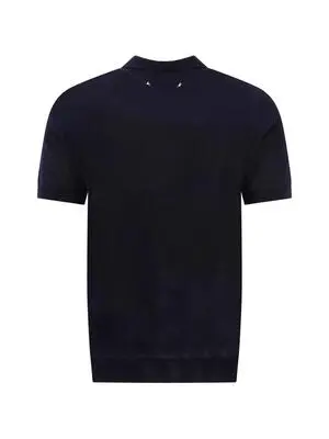 GOLDEN GOOSE Short-sleeved Polo Shirt In Gray Merino Wool - Blue