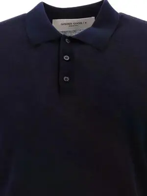 GOLDEN GOOSE Short-sleeved Polo Shirt In Gray Merino Wool - Blue