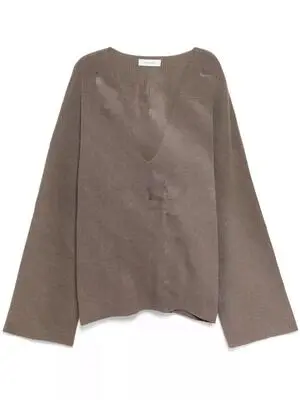 ENTIRE STUDIOS Dark Taupe Fine Knit V-neck Raglan Sleeve Top