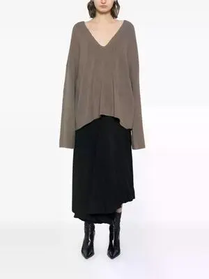 ENTIRE STUDIOS Dark Taupe Fine Knit V-neck Raglan Sleeve Top