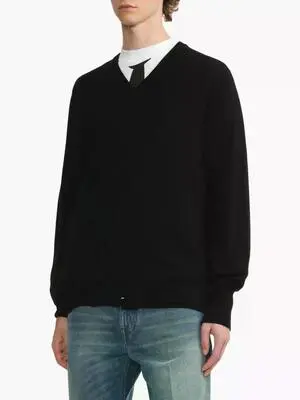 Random Identities Merino Wool Blend Belted V-neck Sweater