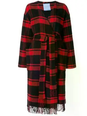 MACGRAW Checked Alpaca Wool Coat - Red