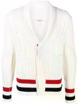 Thom Browne Rwb Stripe Cable Knit Cardigan - White