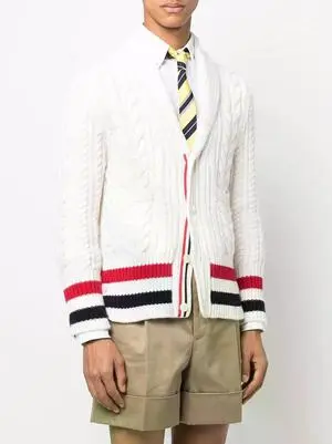 Thom Browne Rwb Stripe Cable Knit Cardigan