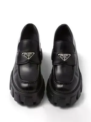 Prada Brushed Leather Monolith Loafers - Black