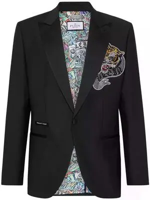 Philipp Plein Tattoo-appliqué Single-breasted Blazer - Black