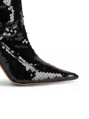 Alexandre Vauthier Sequined High Stiletto Heel Pointed Toe Boots - Black