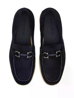 FERRAGAMO Gancini Ornament Suede Loafers - Blue