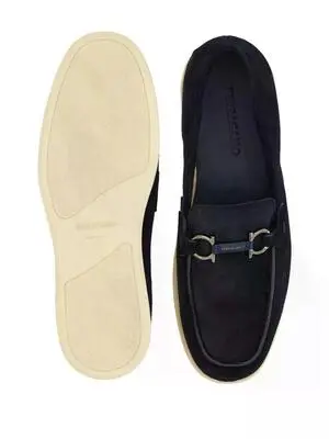 FERRAGAMO Gancini Ornament Suede Loafers - Blue