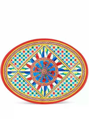 Dolce & Gabbana Carretto-print Wood Tray - Red