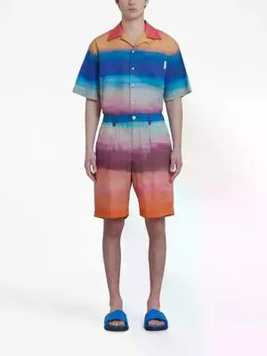 Marni Painterly Print Pleated Cotton Shorts - Blue