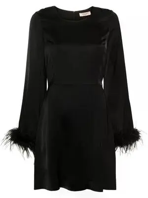 TWINSET Feather-trimmed Satin Mini Dress - Black