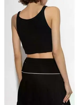 Palm Angels Logo Embroidered Ribbed Cropped Tank Top
