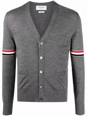 Thom Browne Rwb Striped Cardigan - Grey