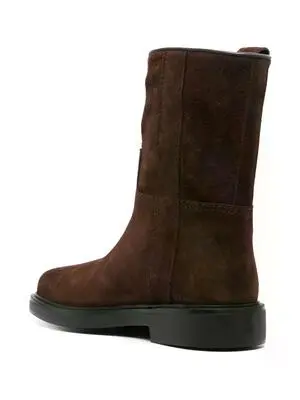 TOD'S Timeless Plaque Suede Mid-calf Boots - Brown
