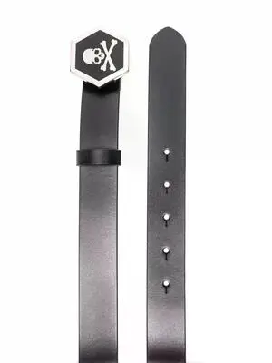 Philipp Plein Skull Motif Leather Belt - Black