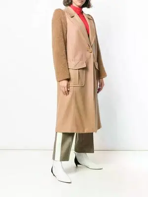 Fendi Single-breasted Coat With Furry Sleeves