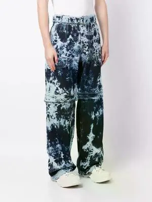 FERRARI Belted Tie-dye Print Jeans - Blue