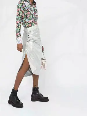 Rabanne Ruched Metallic Midi Skirt