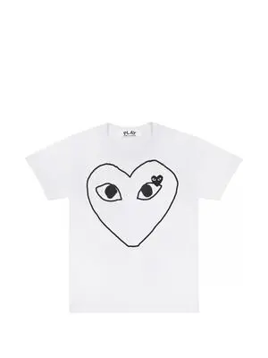 Play Comme Des Garcon Signature Heart Print Cotton T-shirt - White