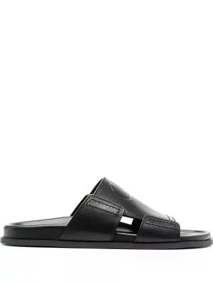 Valentino Garavani Vlogo Signature Leather Slide Sandals - Black