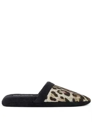 Dolce & Gabbana Leopard-print Terry Slippers - Black