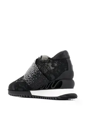 LE SILLA Rhinestone Embellished Lace Sneakers