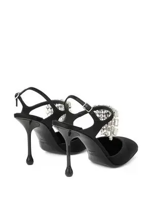 JIMMY CHOO Satin Embellished Stiletto Pumps - Black